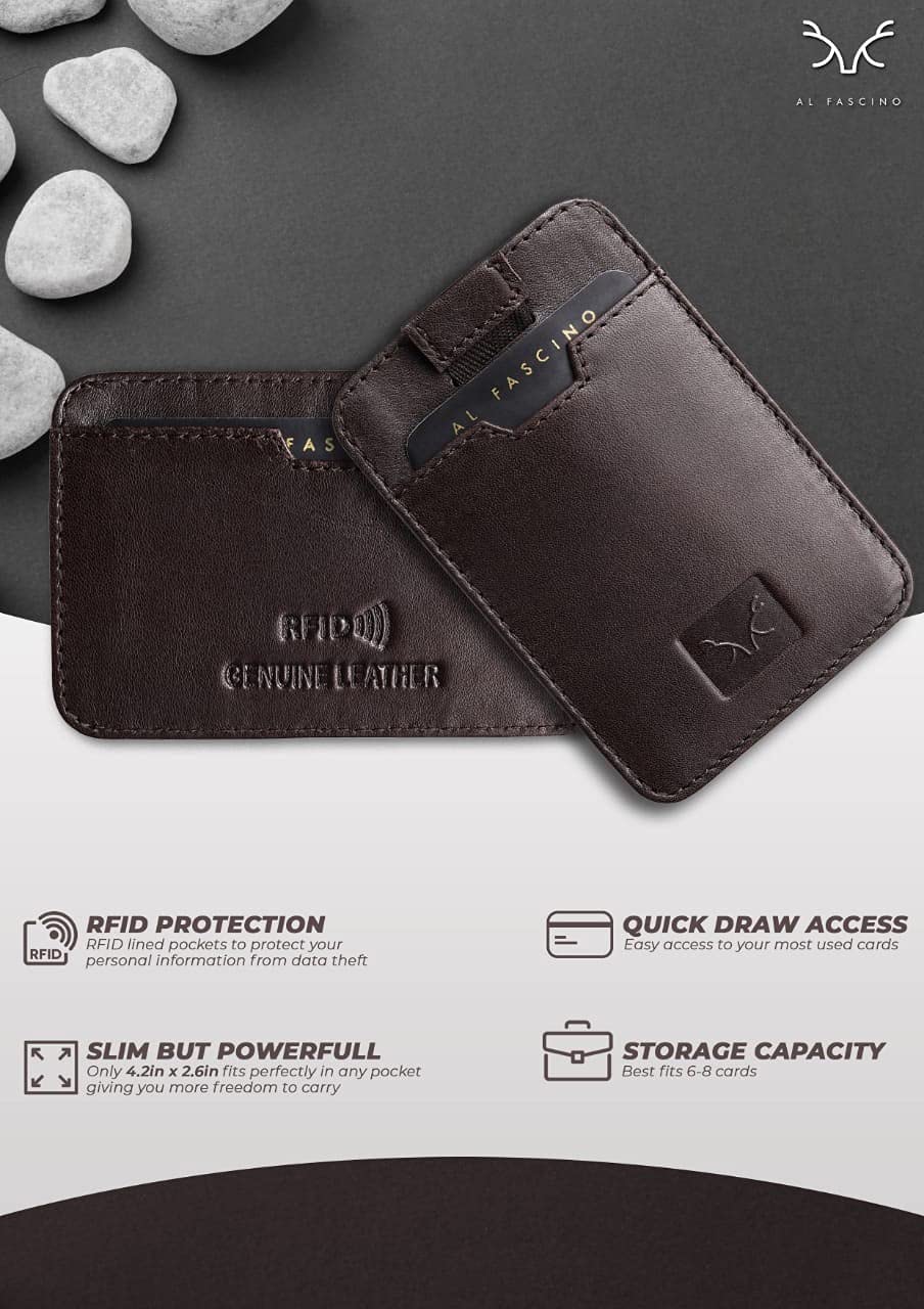 AL FASCINO pull tab wallet women's wallets Leather Credit Card Holder mens wallet Slim wallet Minimalist wallet men's minimalist wallet Rfid wallet Leather Wallets For Men minimalist wallet for men