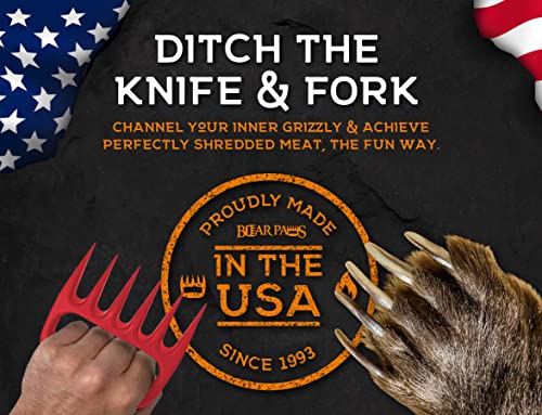 Bear Paws Meat Claws - The Original Meat Shredder Claws, USA Made - Easily Lift, Shred, Pull and Serve Meats - Ultra-Sharp, Ideal Meat Claws for Shredding Pulled Pork, Chicken, Beef and Turkey - Red