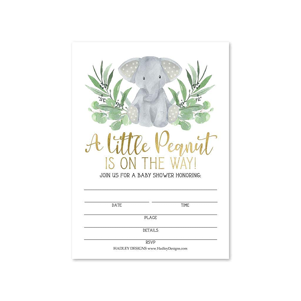 Hadley Designs 25 Elephant Greenery Invitations, 25 Books Request Cards, Sprinkle Invite, Bring A Book Instead Of A Card, Guest Book Alternative, Invitation Inserts for Baby Shower