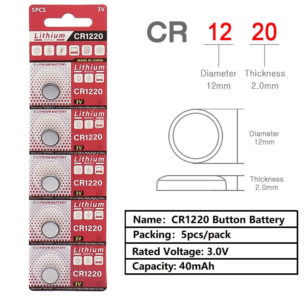 Cotchear 5pcs/Card 3V CR1220 Coin Battery Lithium DL1220 LM1220 ECR1220 1220 Button Cell Batteries for Watch Electronic Remote