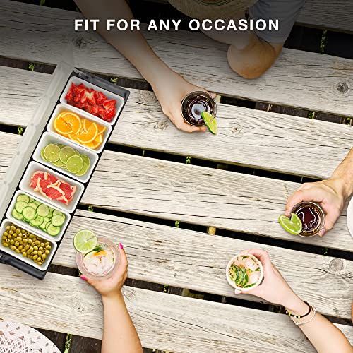 Bar Top Food & Condiment Dispenser - 6 Tray Plastic Garnish Station with Lid for Bartending & Serving Taco, Ice Cream, Fruit, & Salad Bar - Topping Organizer for Restaurant Supplies & Accessories