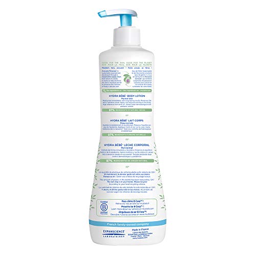 Mustela Hydra Bebe Body Lotion - Daily Moisturizing Baby Lotion with Natural Avocado, Jojoba & Sunflower Oil – 25.35 fl. oz.