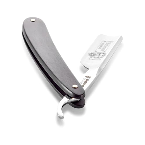 DOVO Barbarossa Moustache 46581 German Straight Razor | Carbon Steel | 5/8 Size | Full Hollow Ground | Round Point | Shortened Cutting Length | Ebony Wood Handle |, 1 ct.