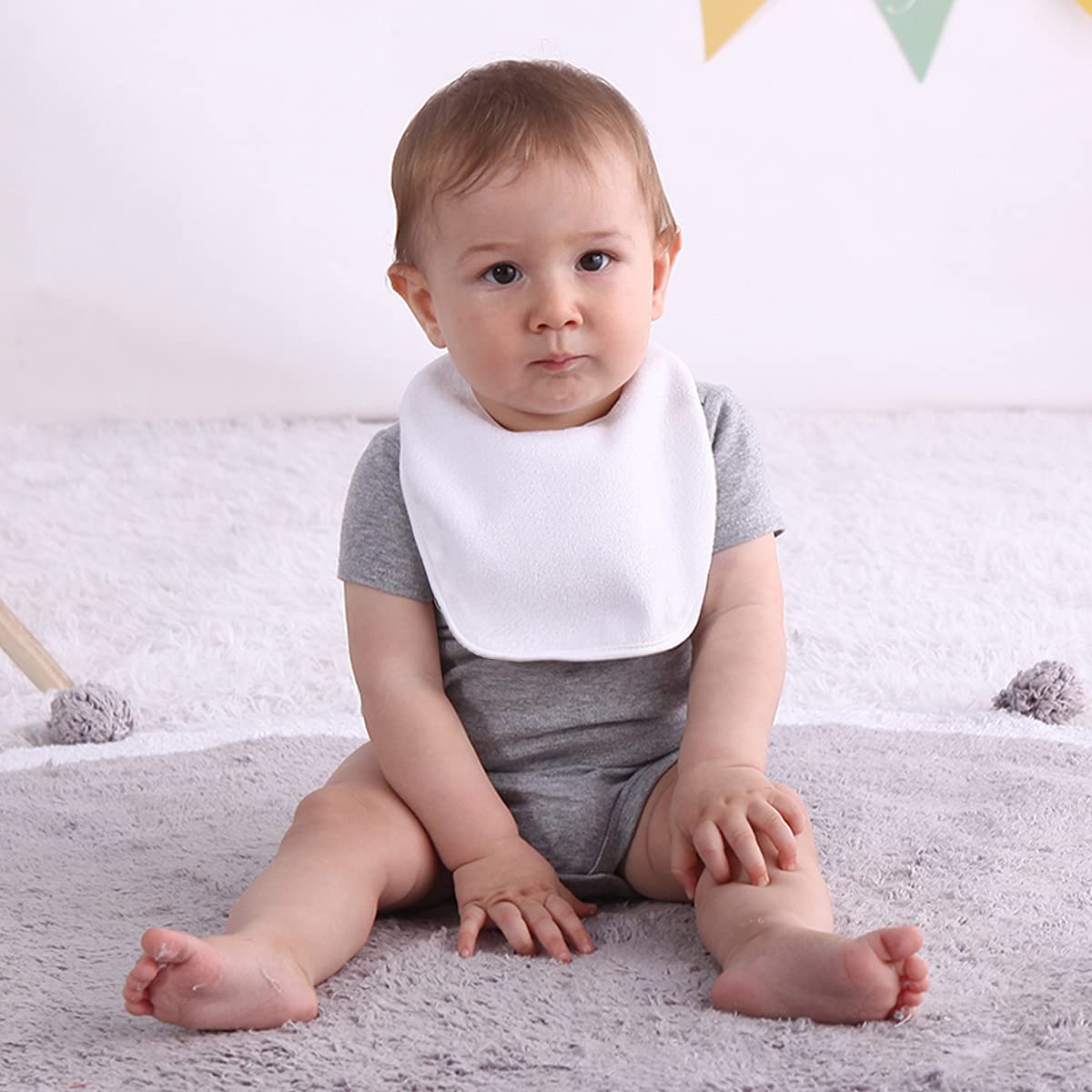 Maiwa White Terry cloth Waterproof 7 Pack baby bibs with Snaps for boy girl unisex, drool,eating and teething bibs