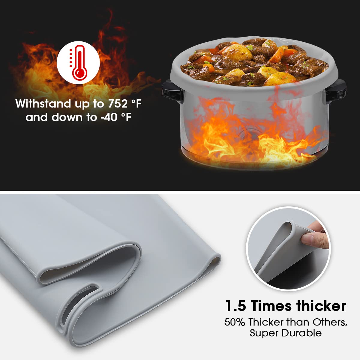 2 Pack Slow Cooker Liners - Reusable Crock pot Divider, Safe Silicone Cooking Bags Fit 7-8 Quarts Oval or Round Pot (Fit 8 QT Grey+Pink)