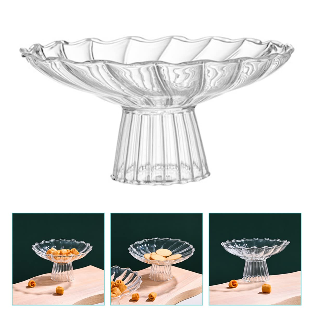 2pcs Crystal Fruit Plate Set Footed Fruit Bowl Glass Dessert Dome Lids Glass Dessert Dish Food Server Display Stand Cupcake Containers Round Dessert Plate High Borosilicate Glass