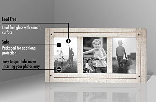 Americanflat 4x6 Triple Picture Frame in Aspen White - Distressed Wood Decorative Family Picture Frame with Polished Glass, Includes Hanging Hardware for Wall, and Easel for Tabletop Display
