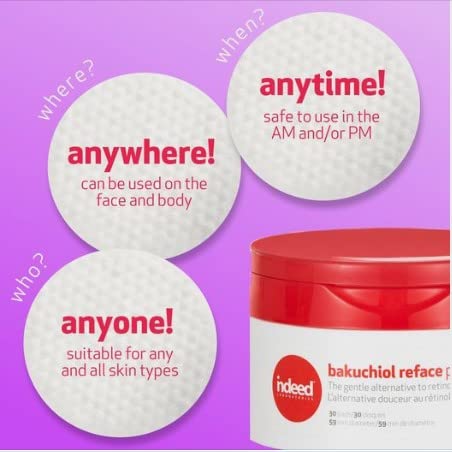 Indeed Labs Bakuchiol Reface Pads - Plant-based retinol alternative, no irritation, 5x more antioxidant. Good for acne-prone skin, sun damage, fine lines And wrinkles. 30 Pads