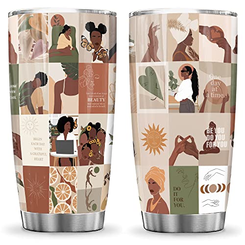 20oz Black Women Tumbler With Lid African American Gifts For Black Women - Self Care For Black Women Positive Affirmations For Black Women Black Girl Magic Stainless Steel Insulated Travel Coffee Cups