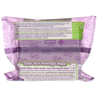 Boogie Gentle Saline Wipes for Little Noses, Great Grape 30 Each (Pack of 2)