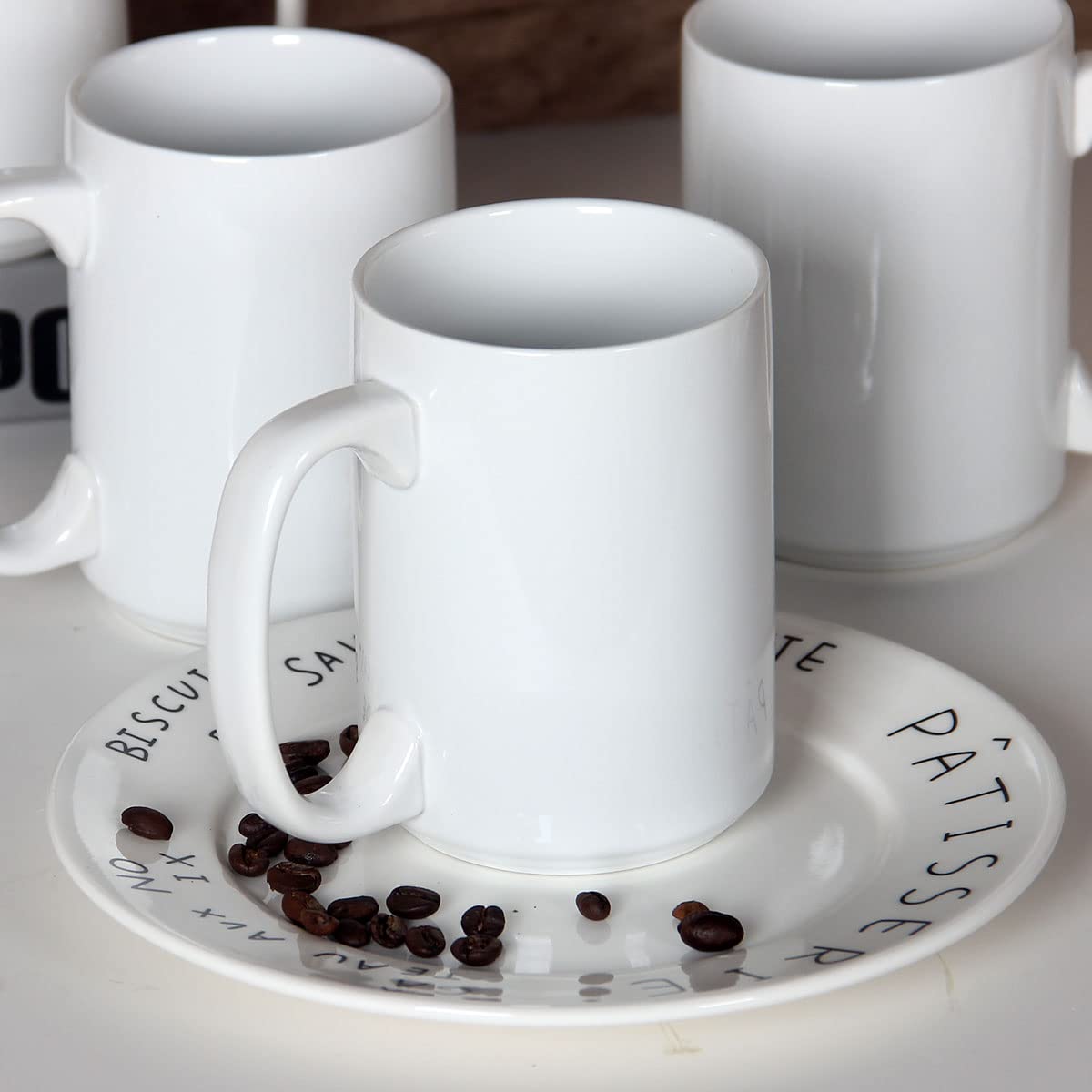 16 OZ Porcelain Coffee Mugs, Smilatte Classic Blank Ceramic Cup with Large Handle for Tea Latte Cappuccino, Set of 4, White