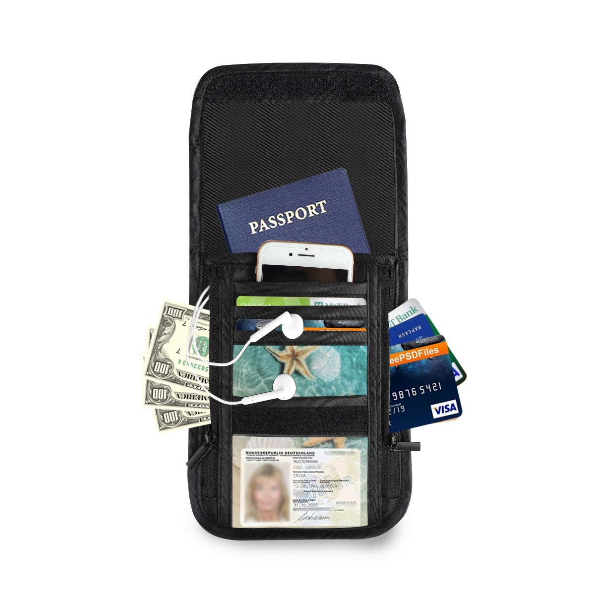 ALAZA Starfish And Seashell On The Summer Beach Small Crossbody Wallet Purse Cell Phone Bag Rfid Passport Holder with Credit Card Slots