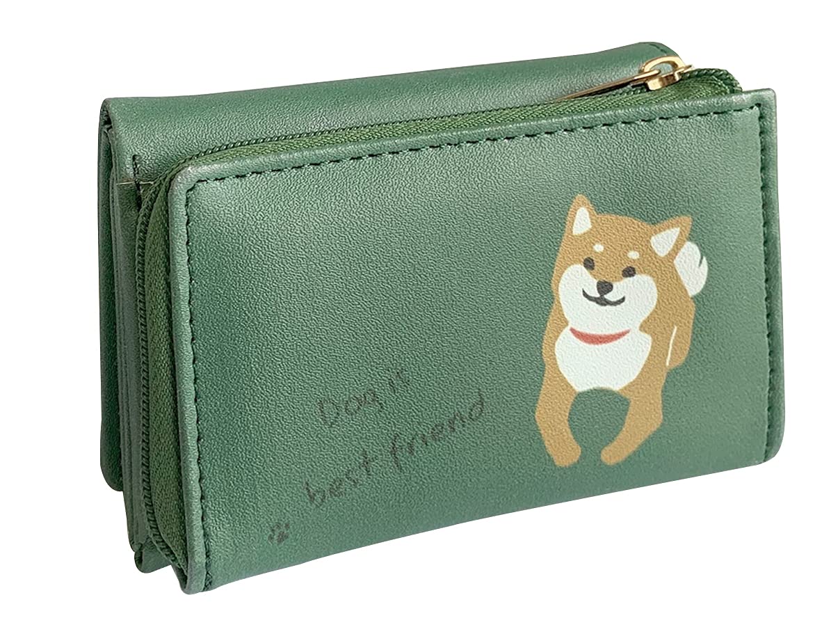 Abeille APA-1606 Mini Wallet, Tri-Fold, Shiba Inu, Khaki, Dog