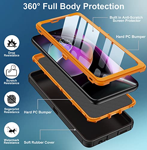 Aimoll-88 Moto G 5G 2022 Case: Heavy Duty Shockproof Protection, Built-in Screen Protector, Black/Orange