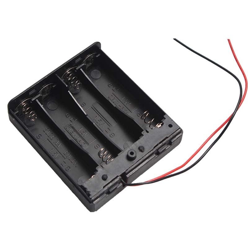 AA Battery Case Holder Switch and Cover, 4PCS DIY Battery Storage Boxes, AA 4 Bay Cell Battery Holder, 4 Slots in Parallel Black Plastic Holder Case