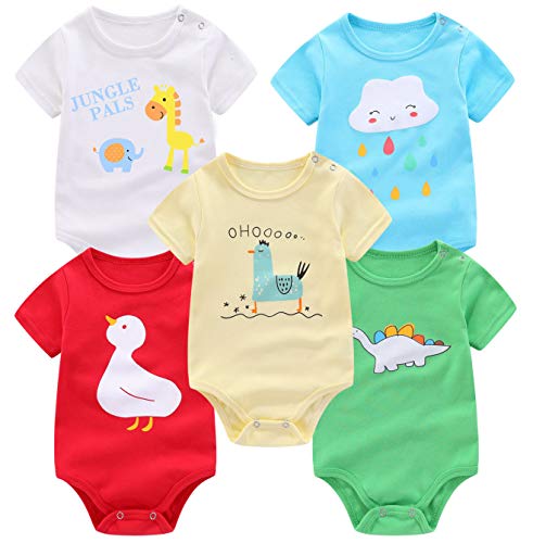 FLORNO Unisex Baby Bodysuits 5-Pack Baby Short Sleeve Bodysuits Onesies Bodysuit Short-Sleeve Bodysuits0 Organic Cotton (9-12 Months)