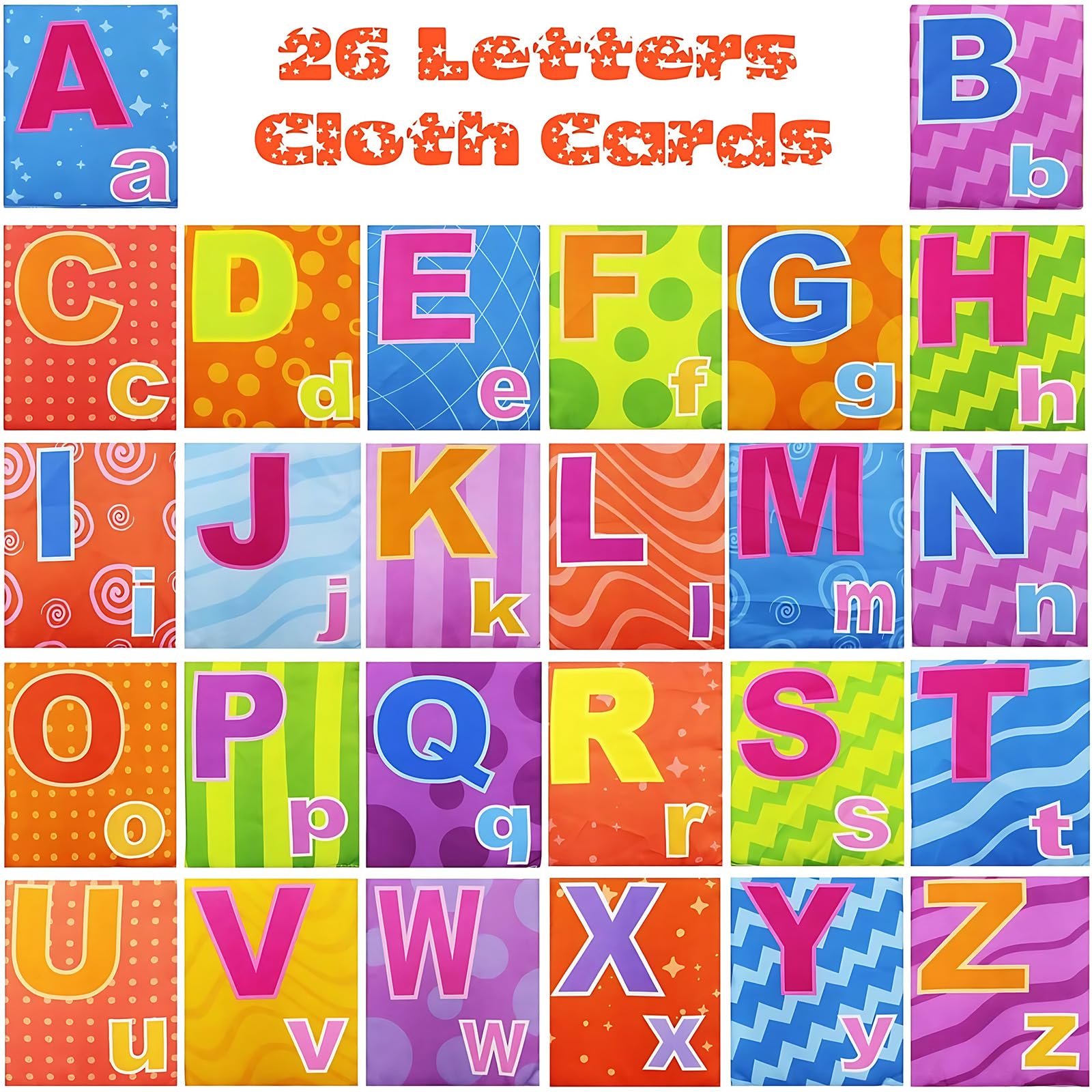 Adpartner Baby Soft Alphabet Cards Toy, 26Pcs ABC Learning Flash Cards with Drawstring Storage Bag, Washable Cloth Letter Cards Early Educational Toys for 0 1 2 3 Years Old Babies Infants Toddlers