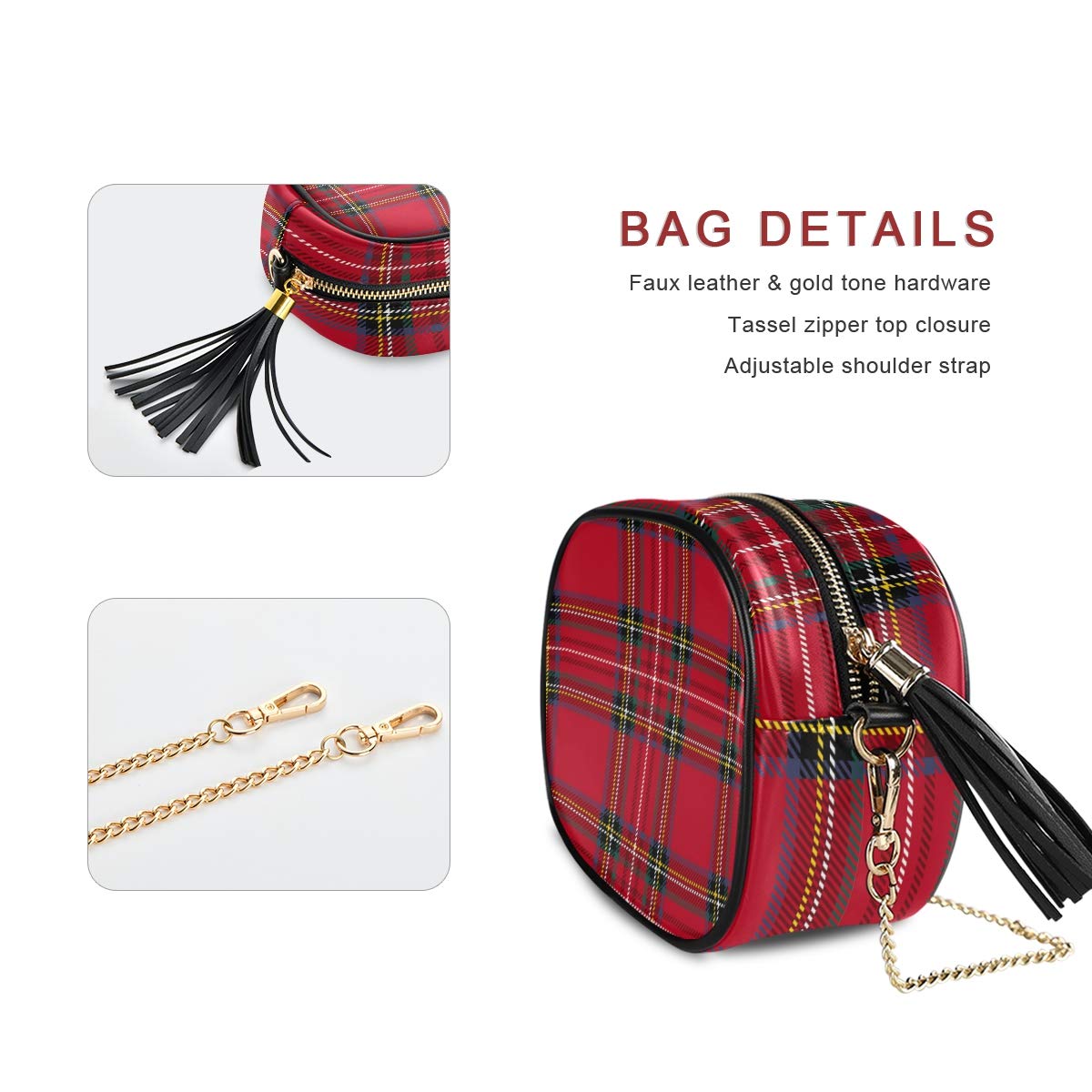 ALAZA Tartan Background Plaid Crossbody Bag with Adjustable Metal Chain Strap for Women Girl