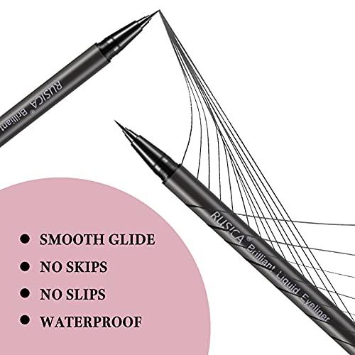 RUSICA 2 Count Waterproof Liquid Eyeliner Ultra-Fine Felt Tip Smudge Resistant Eye Makeup Stylist, Black, 0.3 Fl. Oz