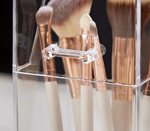 Makeup Brush Holder Square Acrylic Cosmetic Brush Organizer with Dustproof Lid Eyebrow Pencil Storage Holder Box Makeup Storage Jewellery Storage Container