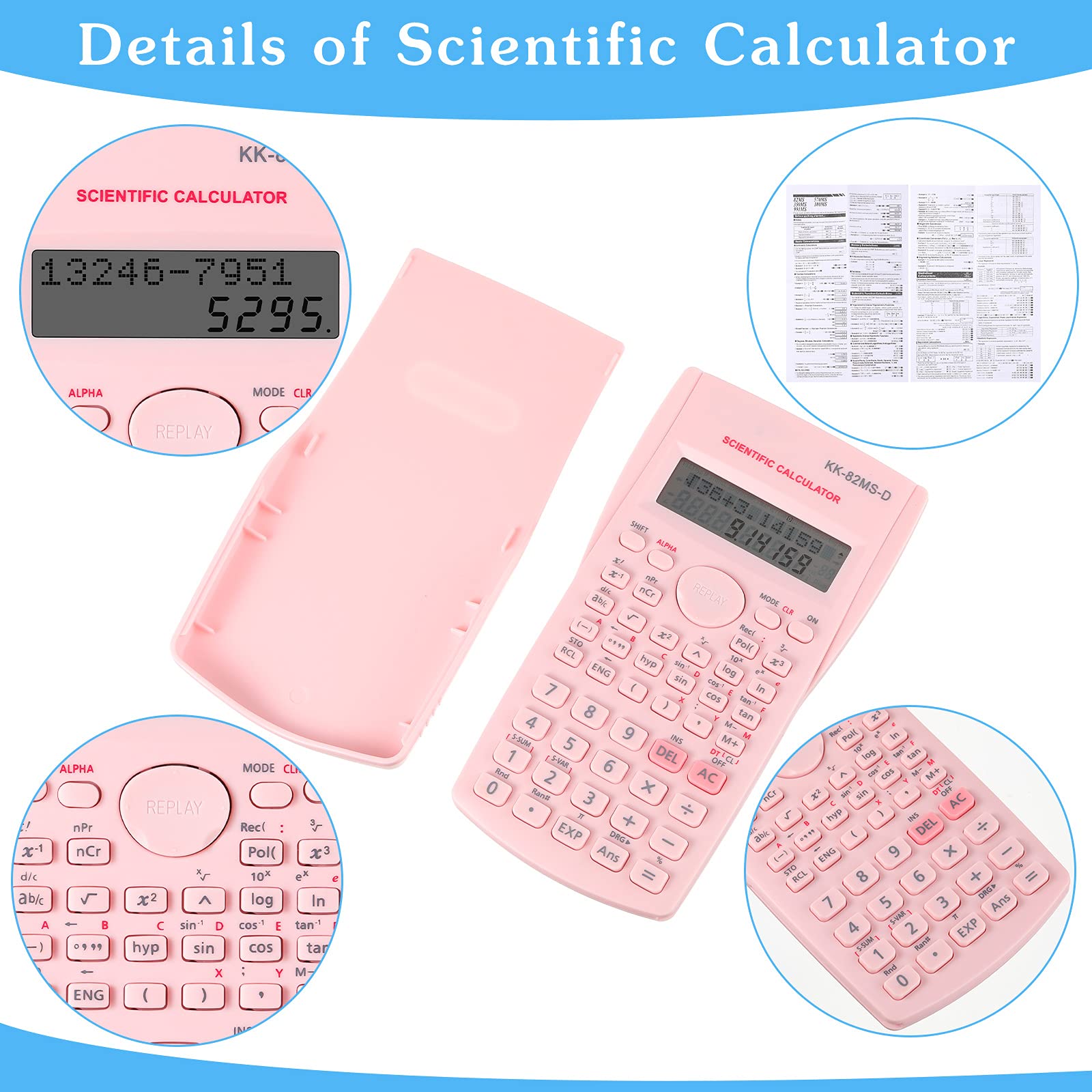 2 Sets Scientific Calculators Functional Engineering Scientific Calculator with Multiple Modes Graphing Function Portable Suitable for Student School Business Office Home Program System Pink and Blue