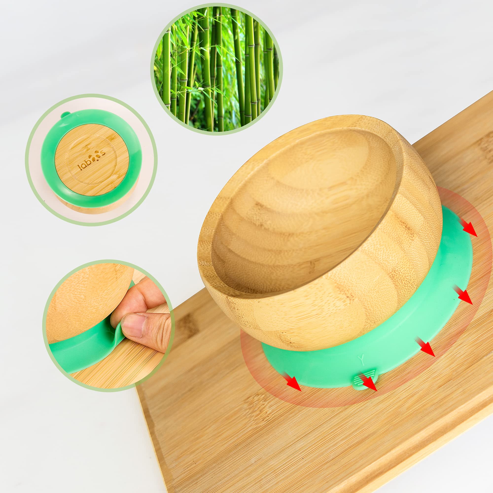 Suction Bowl with Lid and Spoon for Babies and Toddlers,Stay Put Feeding Bowl,Natural Bamboo Wood for Easy Clean Tableware, Perfect for Babies’ weaning Journey | Set of 3