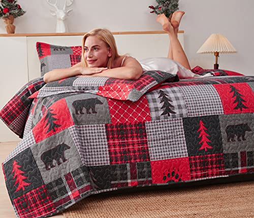 Bedspread Coverlet King Size Rustic Quilt Set Bedding King Plaid Quilt Bedding Lightweight Bedspread Lodge Cabin Bear Bedding Country Patchwork Quilt Bedspread Coverlet Rustic Reversible Quilts