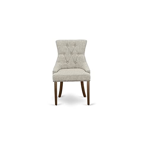 East West Furniture DOFR7-MAH-05 7Pc Dinette Set Includes a Rectangular Kitchen Table with Butterfly Leaf and Six Parson Chairs with Doeskin Fabric, Mahogany Finish