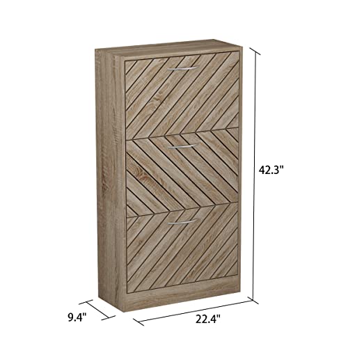 AGOTENI Shoe Cabinet with 3 Flip Drawers, Shoe Storage Organizer with 2-Tier Shelf for Entryway, Freestanding Shoe Rack Storage Organizer, Natural