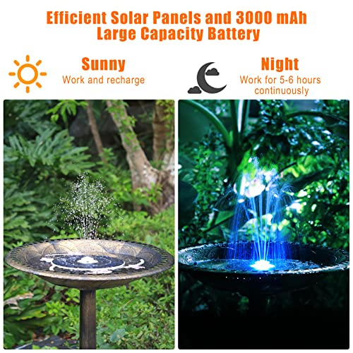 AISITIN 3.5W LED Solar Bird Bath Fountains Upgraded, Solar Fountain with 8 Nozzles, 3000 Battery & 3 Brackets, Floating Solar Powered Water Pump for Garden, Pond, Bird Bath and Pool