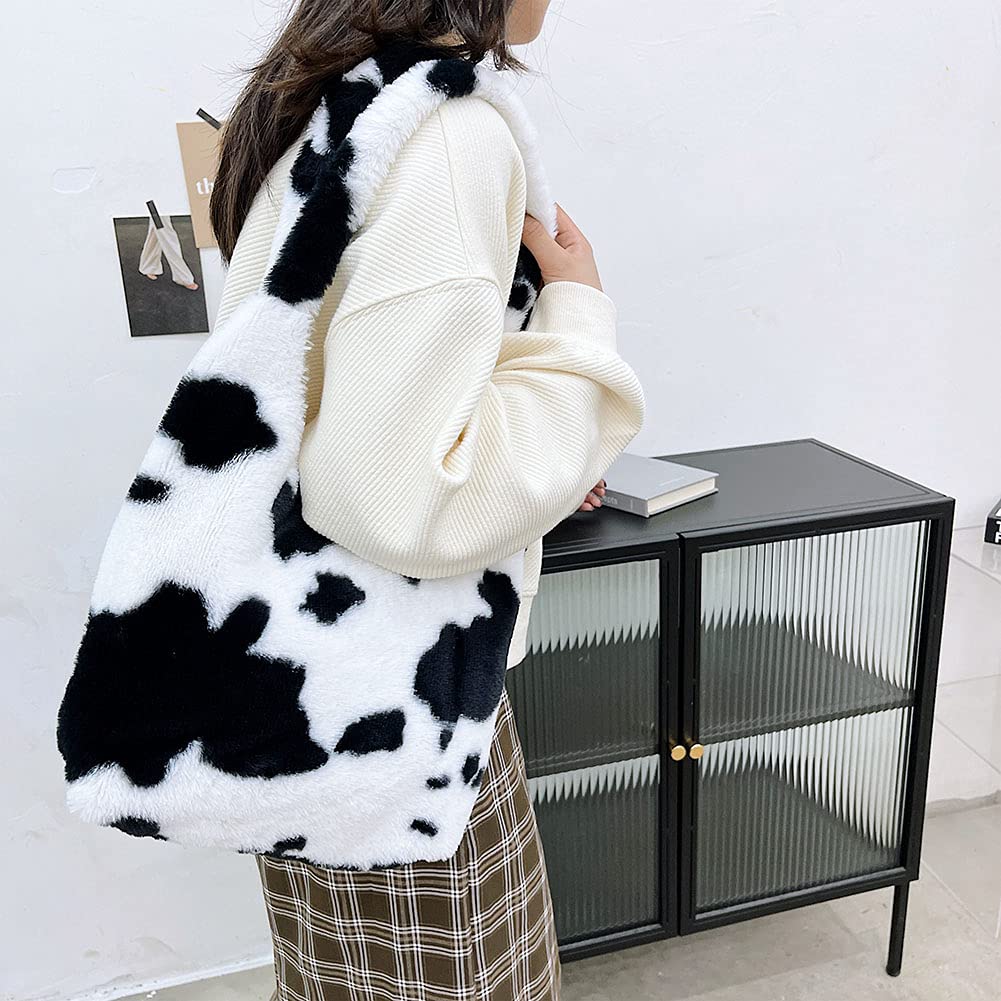 Aktudy Lar ity P Shoulr Bag, Cow Pattern Hobo Bag, Women Girl nter P Tote s