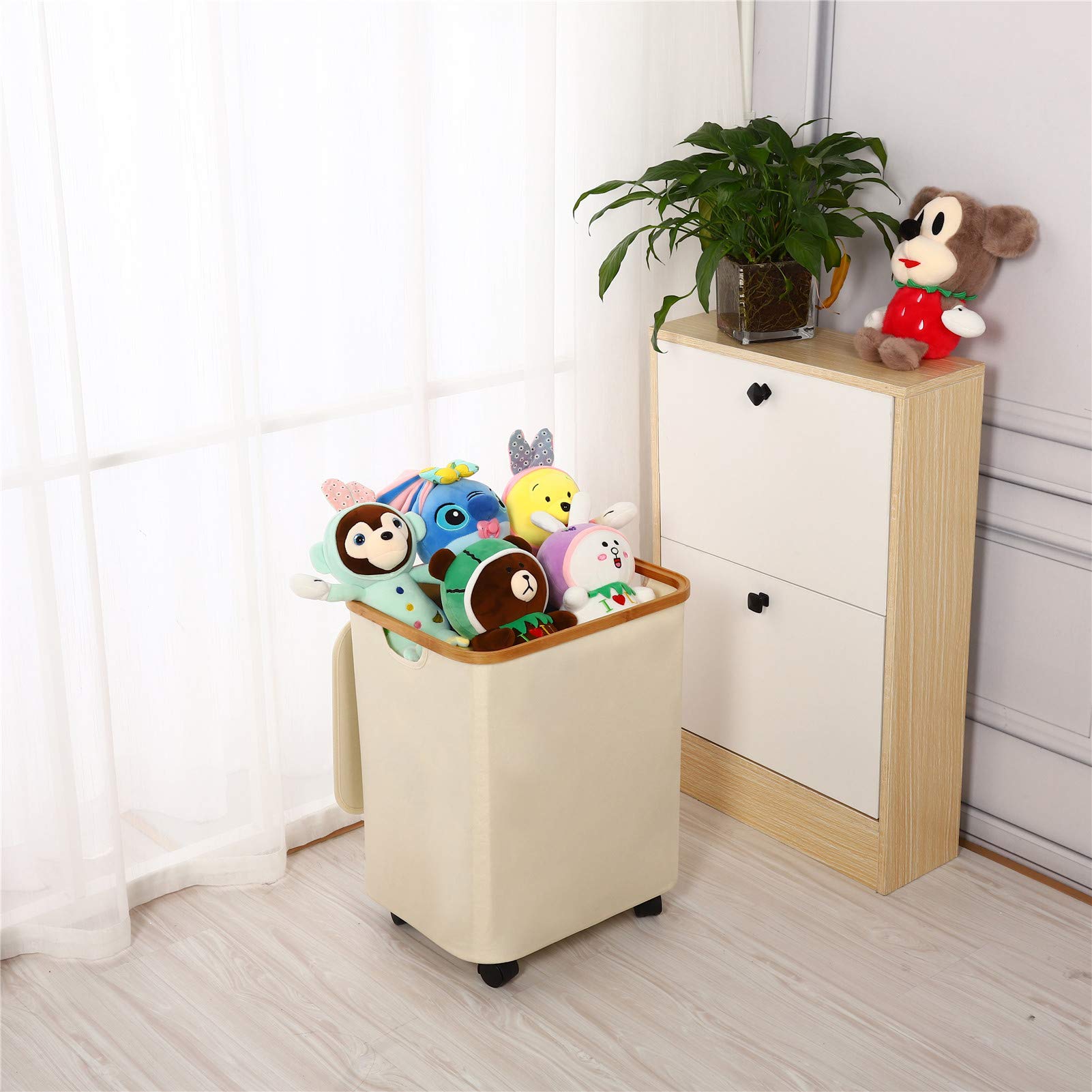 Laundry Hamper with Wheels, Collapsible Laundry Baskets with Dual Handles - Dirty Clothes Hamper for Bedroom, Dorm Laundry Basket