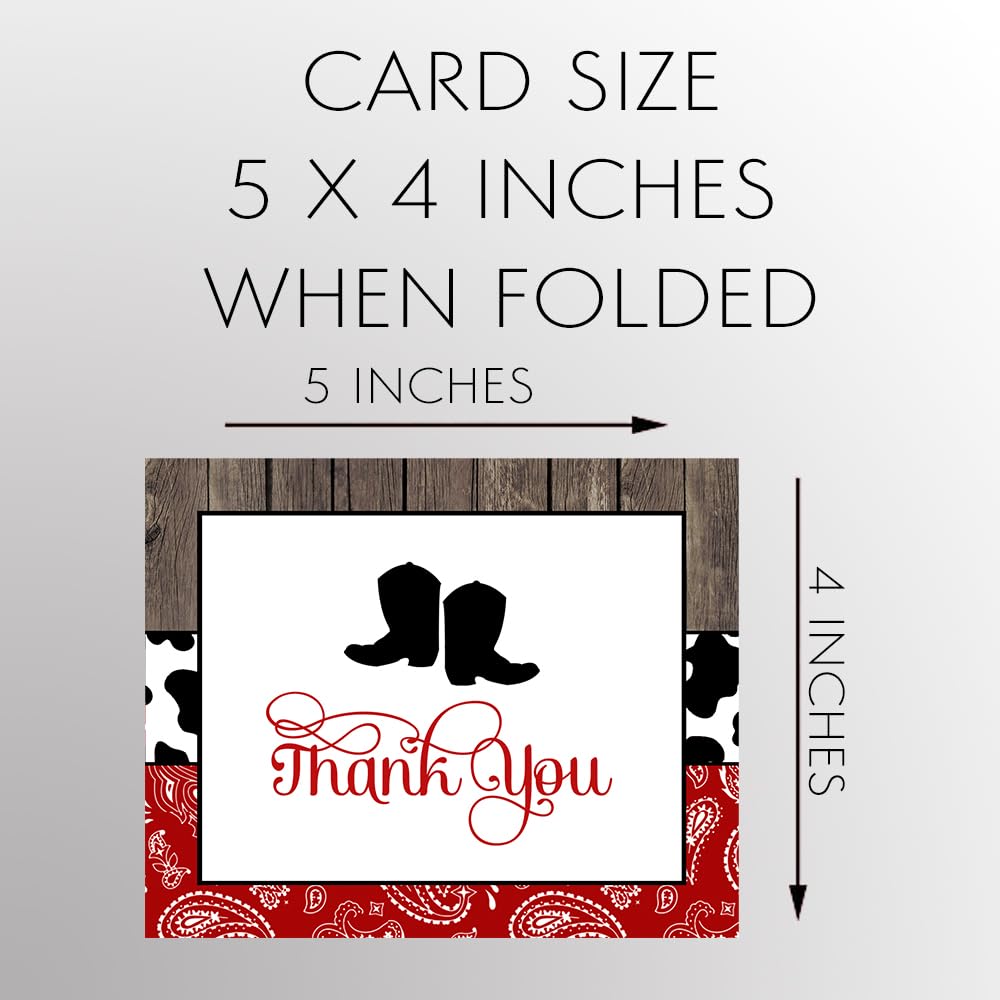 Cowboy Baby Shower Thank You Cards Boots and Bandanas Theme Folded Notes Red Black Country Barn Paisley Printed Cards Blank Inside (24 Count)