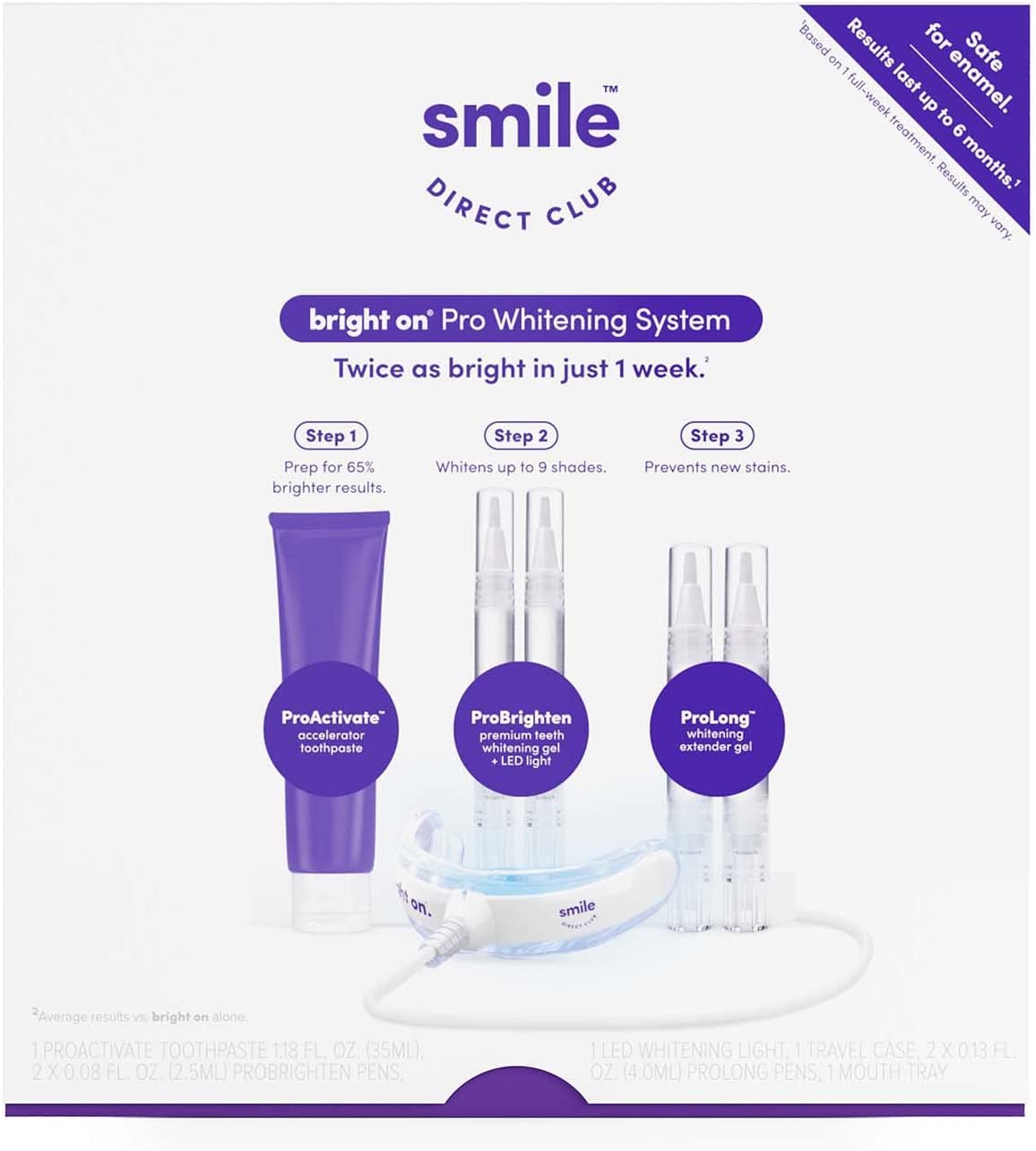 SmileDirectClub Pro Teeth Whitening Gel System with LED Light - 4 Pack Pens and Whitening Toothpaste - Professional Strength Hydrogen Peroxide - Pain Free and Enamel Safe