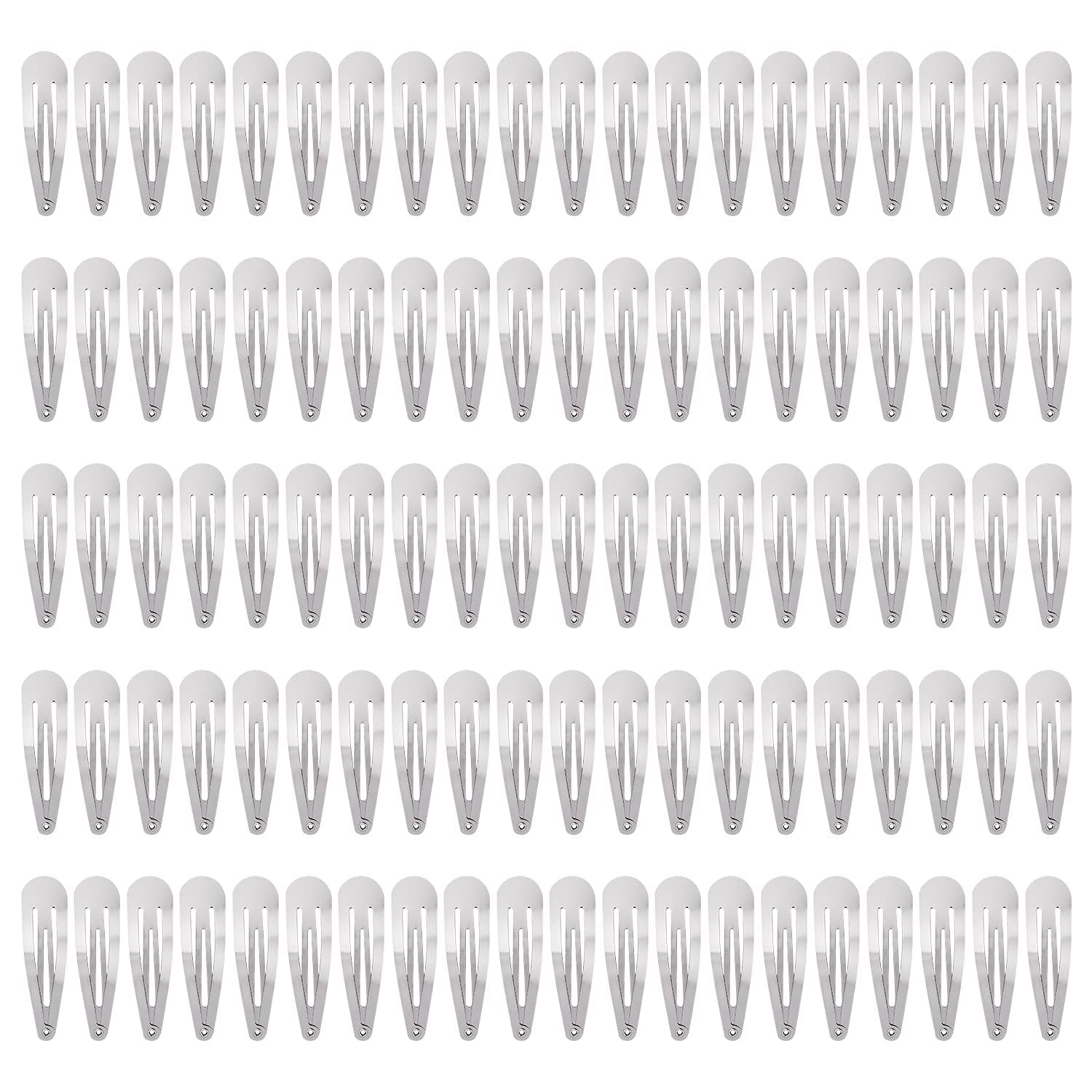 Lawie 100 Pack 2" Snap Hair Clips - Silver Metal Barrettes, 5cm Small Hairpins, Thin Barrettes for Gray Hair, DIY Crafts, Accessories for Women and Girls