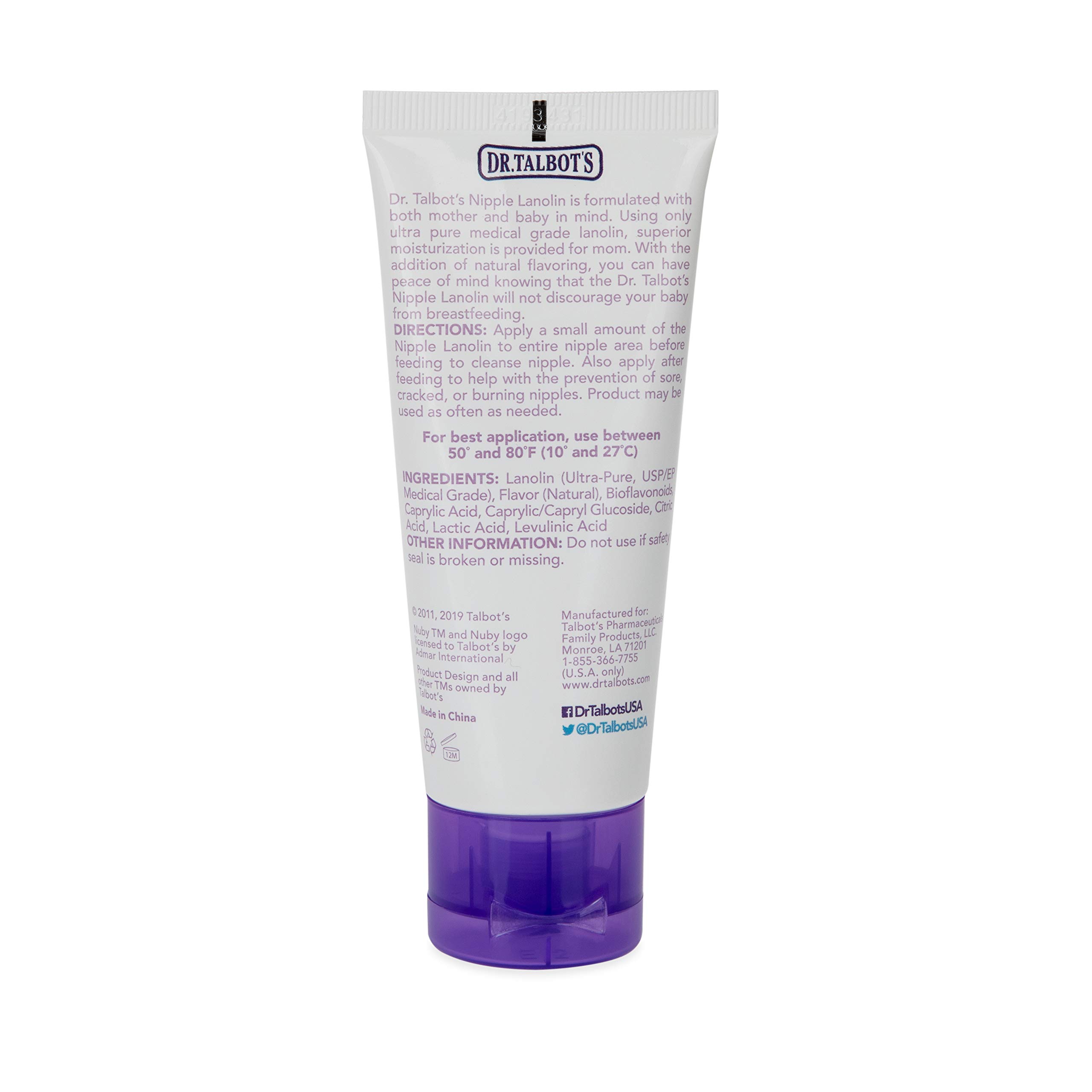 Dr. Talbot's Naturally Inspired Nipple Lanolin to Moisturize, Soothe & Protect, Ultra Pure Medical Grade, Baby Safe