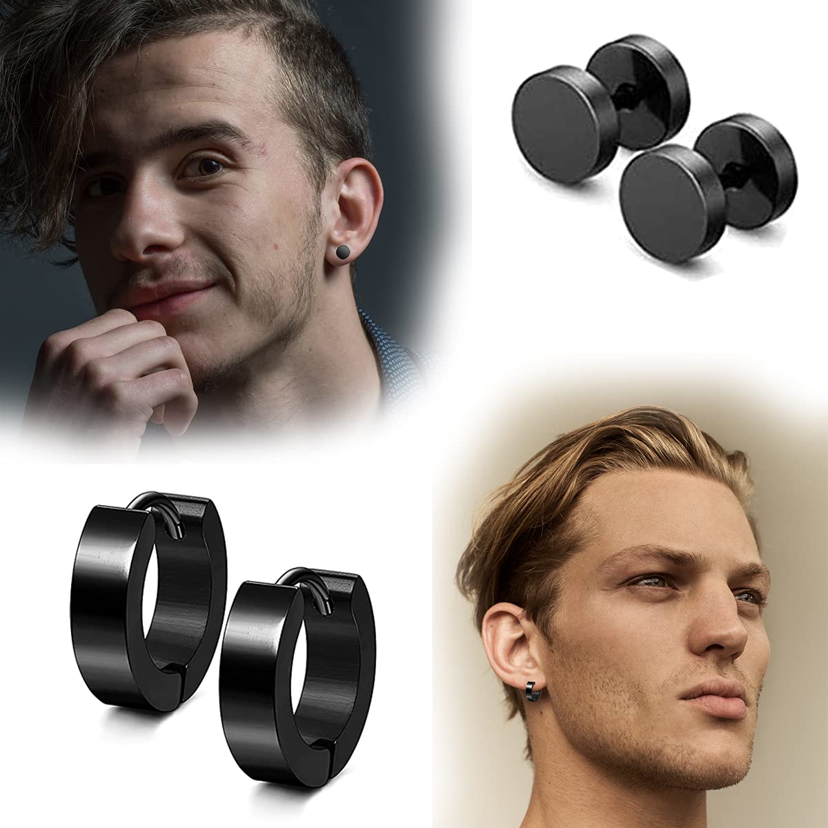 16 Pairs Black Earrings for Men Black Stud Earrings men's earrings Set Huggie Hoop Surgical Stud Earrings for Women