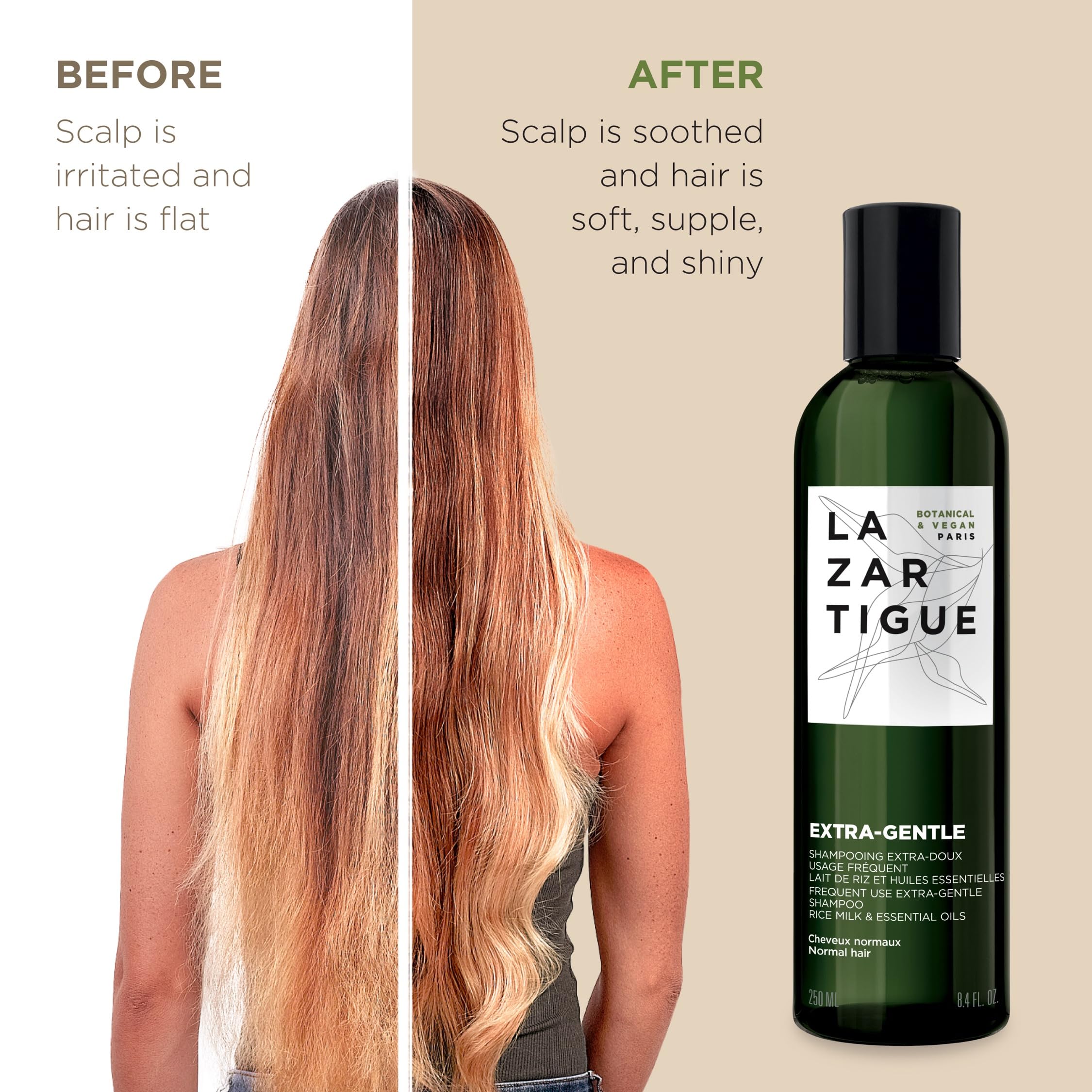 Lazartigue Extra Gentle Hair Shampoo, Prevents Irritations & Dandruff, Enhances Strength & Shine, Vegan, Sulfate and Silicone Free, 8.4 fl.oz.