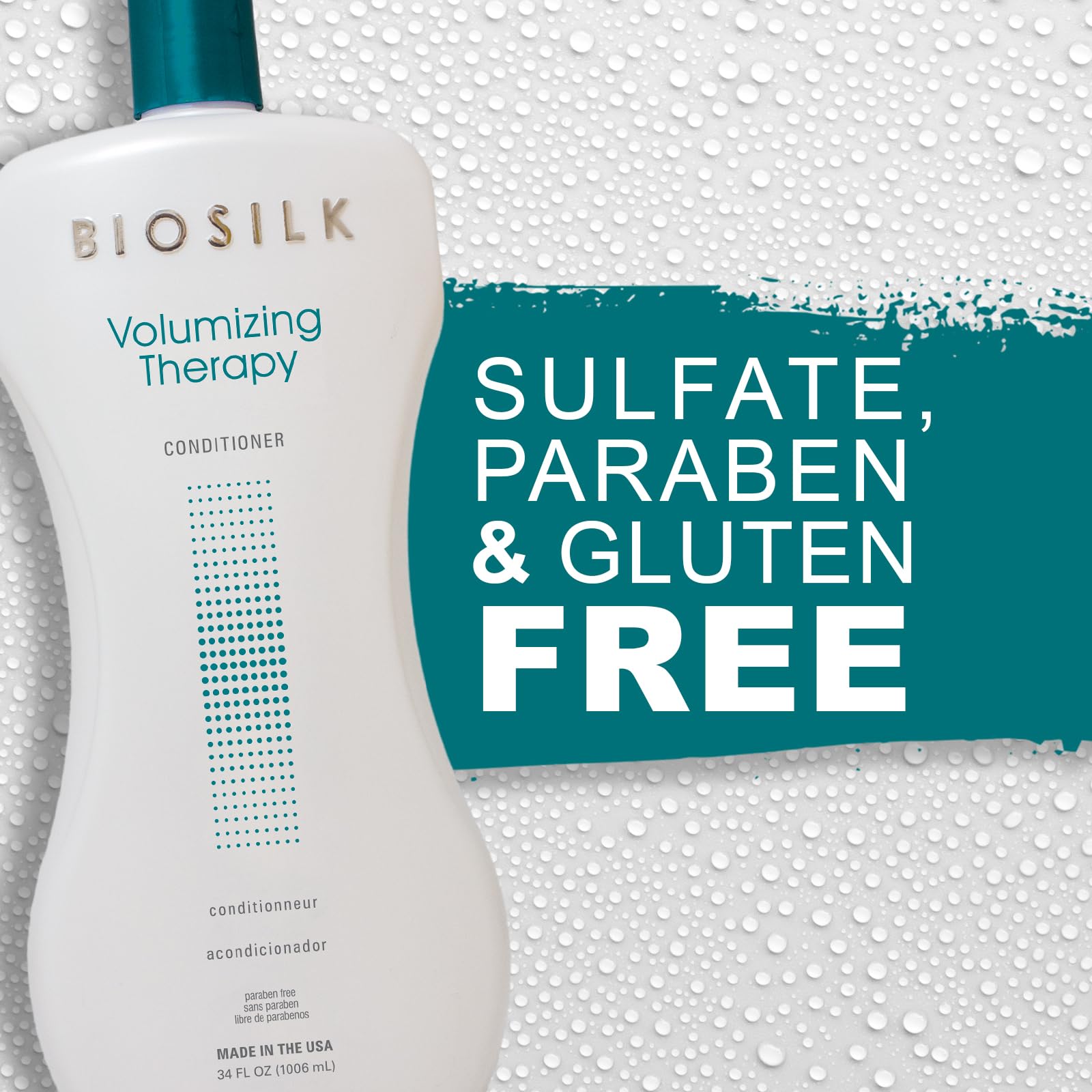 Biosilk Volumizing Therapy Conditioner, Adds Volume & Body While Moisturizing & Conditioning Hair, Sulfate, Paraben & Cruelty-Free, 34 Oz