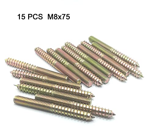Haozheng Hanger Bolt M8x75 Double Headed Bolt Self-Tapping Screw for Furniture 15Pcs,Bronze