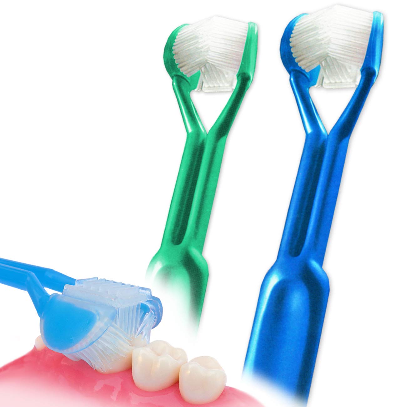 DenTrust 2-PK Periocare 3-Sided Toothbrush | Healthy Gentle Gum Massage | Made in USA | Tongue Scraper Ultra Soft Sensitive Gums