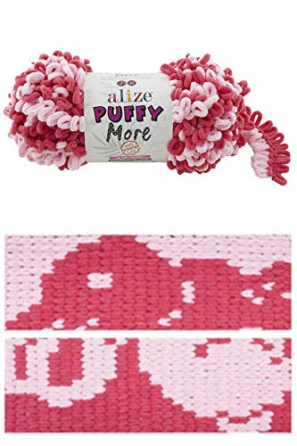 Alize Puffy More ,2 Skeins 10.58 Oz 24 Yds 100% Micropolyester ,Loop Yarn, Blanket Yarn, Velvet Yarn, Easy Knitting Yarn, no Hook , no Needle, New Yarn, Puffy Yarn, Bulky, Baby Yarn, Finger (6274)