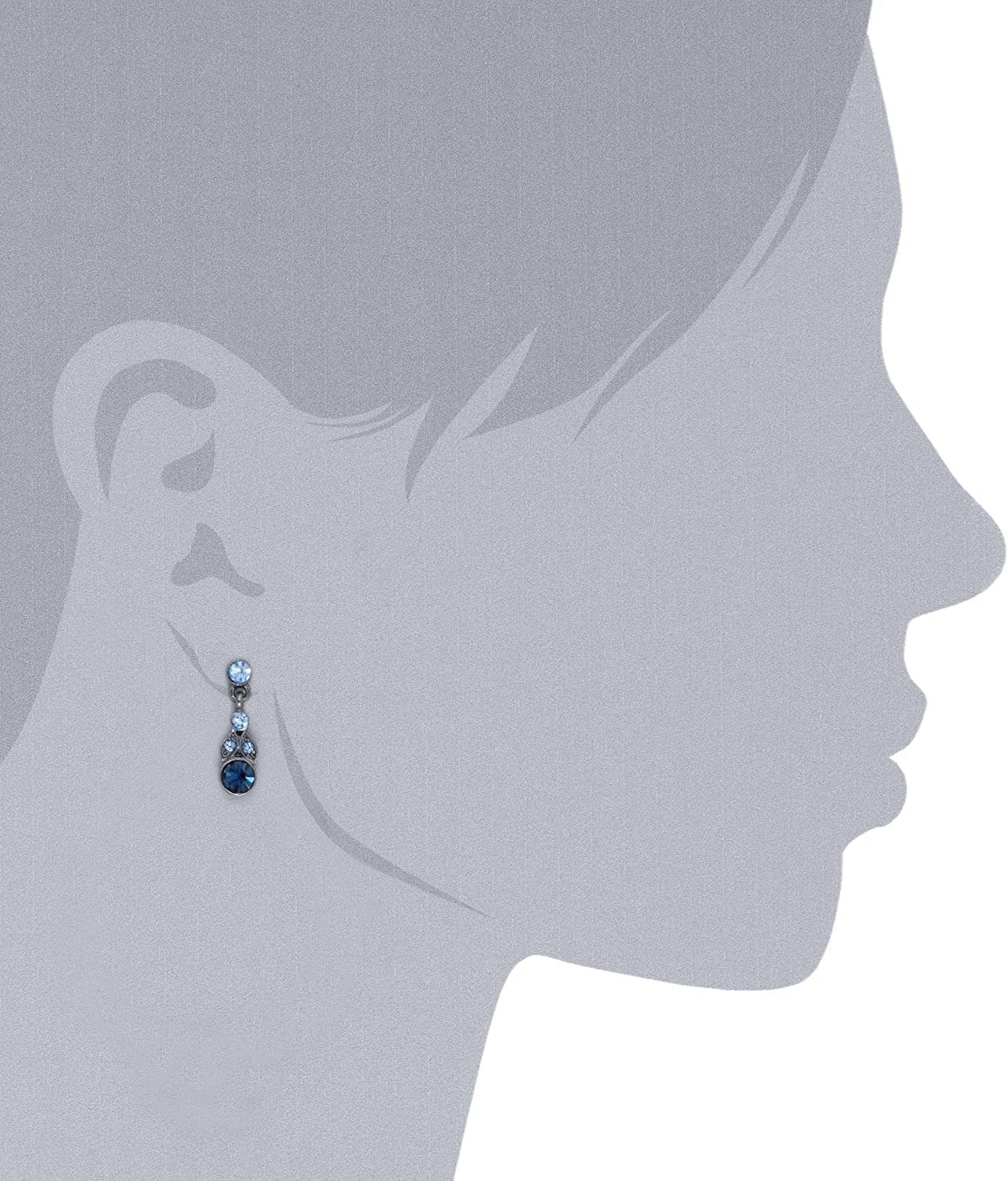1928 Jewelry Jet Black Light Sapphire & Montana Blue Euro Crystal Drop Earrings