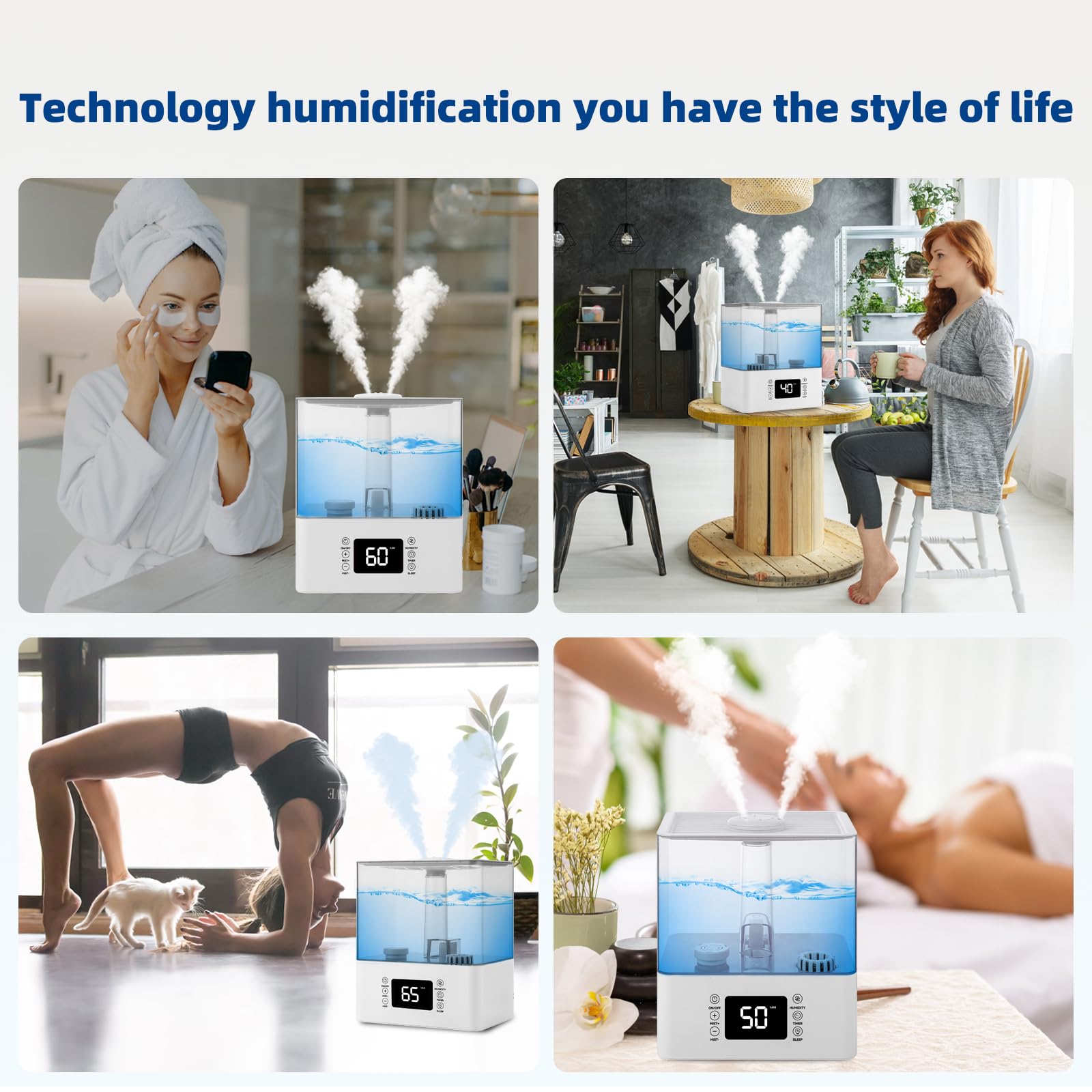 6L Humidifiers for Bedroom Large Room, Cool and Warm Mist Humidifiers for Nursery & Plants, Mist Top Fill Desk Humidifiers Essential Oil Diffuser with Adjustable Mist,360°Nozzle,Auto Shut-Off-Black