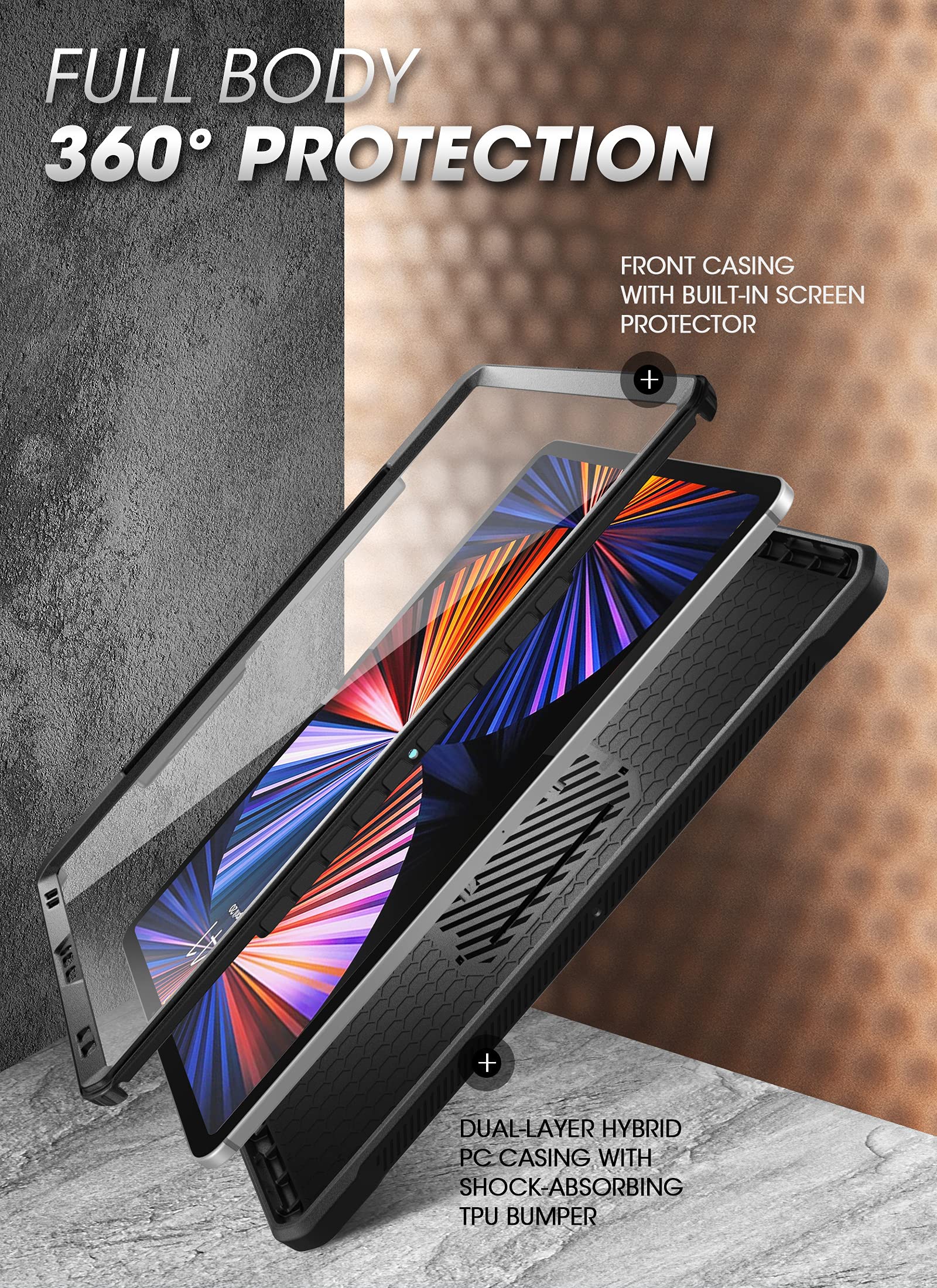 SUPCASE Unicorn Beetle Pro Series Case for iPad Pro 11 Inch (2022/2021/2020), Support Apple Pencil Charging with Built-in Screen Protector Full-Body Rugged Kickstand Protective Case (Black)