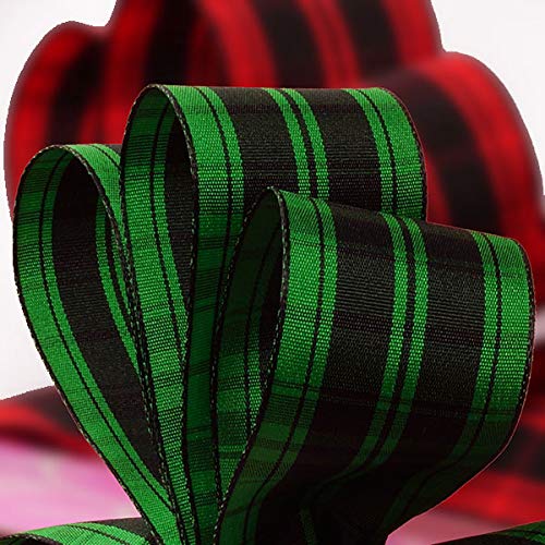 Green Plaid Wired Edge Ribbon - 1 1/2" x 25 Yards, St. Patrick's Day, Christmas, Easter, Spring, Fall, Wreath, Garland, Gifts, Bows, Presents