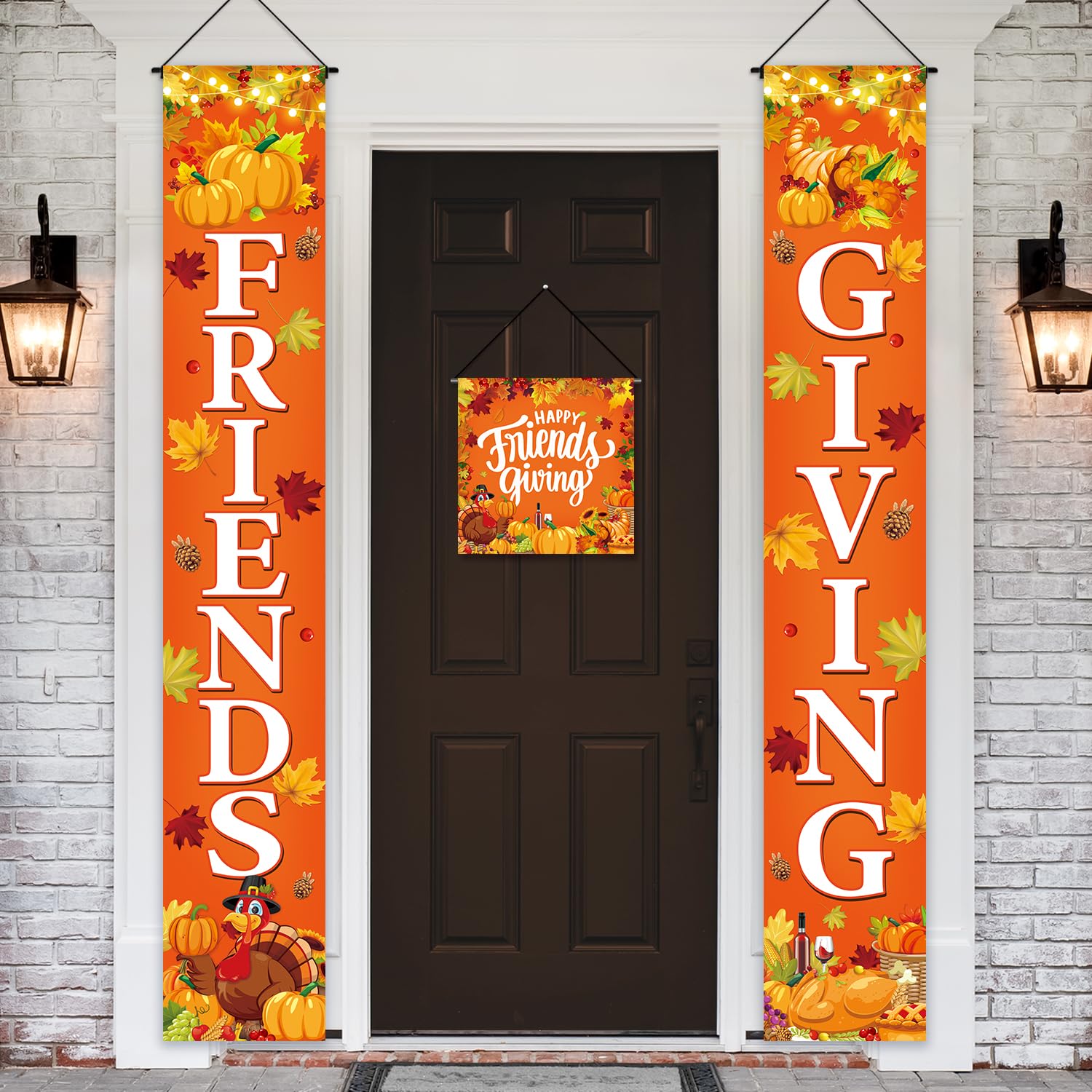 71" X 12" Friendsgiving Porch Banner Door Sign, Friendsgiving Party Decorations Welcome Porch Sign, Friendsgiving Decorations for Home Outdoor Indoor Friendsgiving Banner Orange