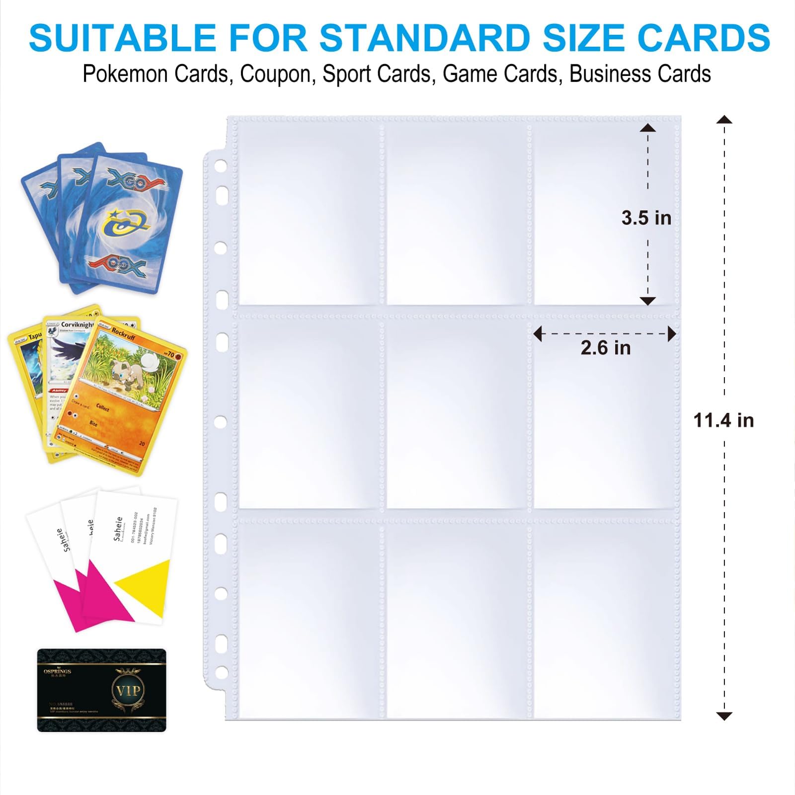 ABLY 120 Pages Double-Sided Trading Card Pages Sleeves 9-Pocket Clear Plastic Game Card Protectors for Skylanders, Pokemon, Baseball Cards and More, Fit 3 Ring Binder