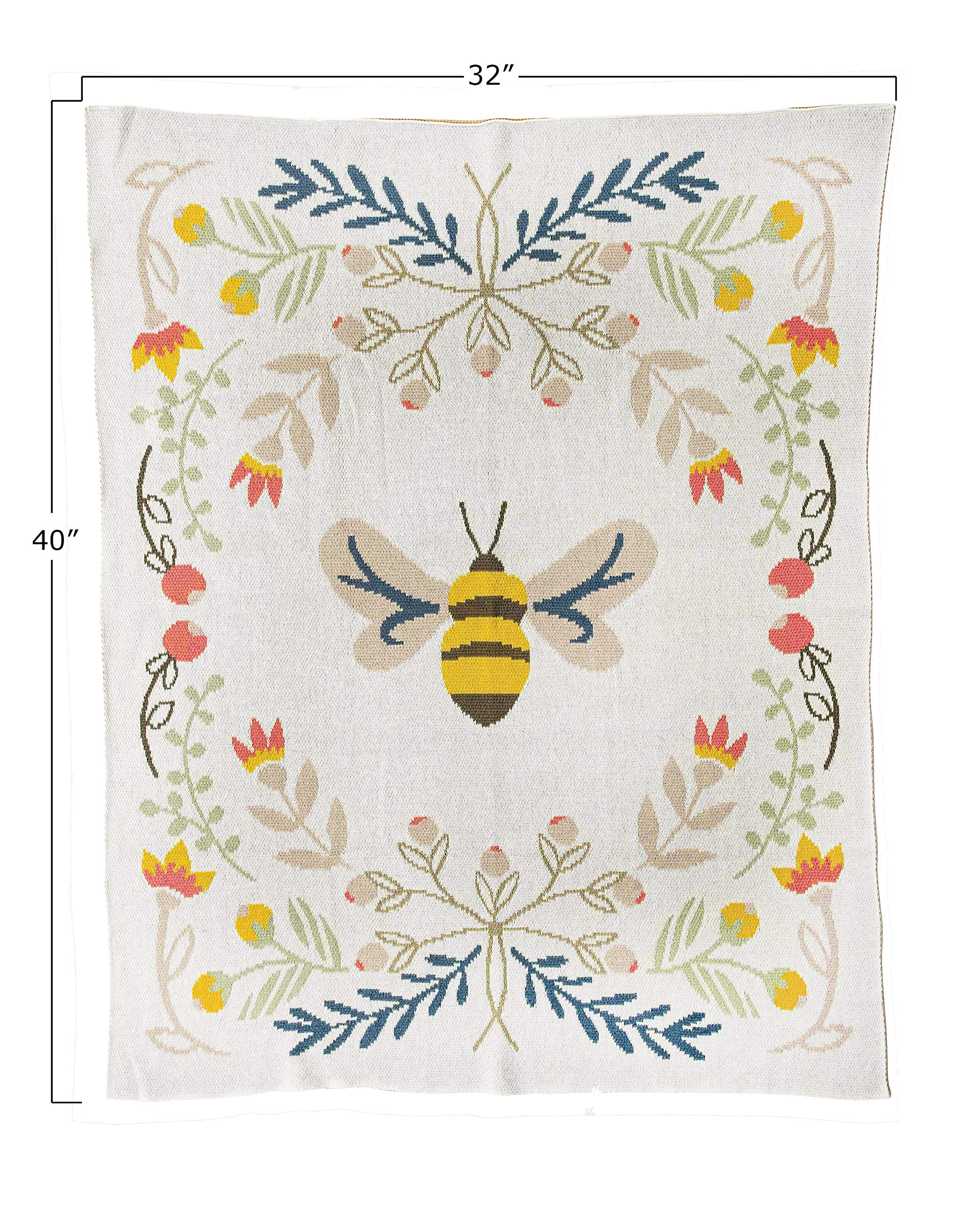 Creative Co-Op 40" L x 32" W Cotton Knit Baby Bee Blanket, Multicolor