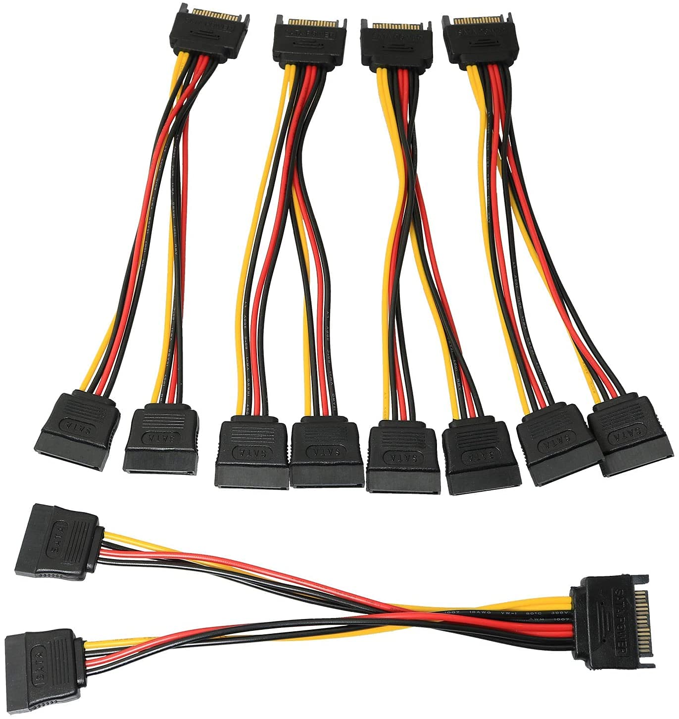 Longdex SATA Power Extension Cable 5PCS 20cm SATA Power 15-Pin Male to 2 x 15P Female Y Splitter Cable Adapter